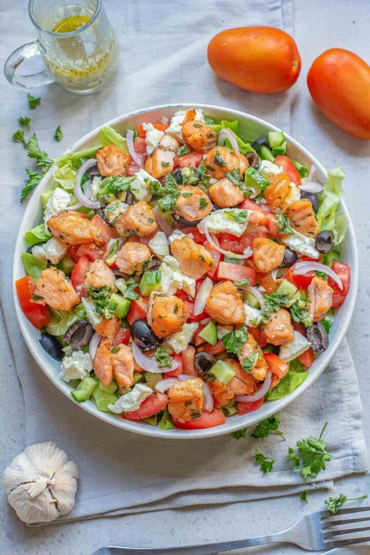 Easy Greek Salad with Salmon - To Simply Inspire